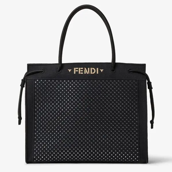 Fendi Magic Shopper Large Black Embroidered Fabric Shopper With Mirrors - [black]